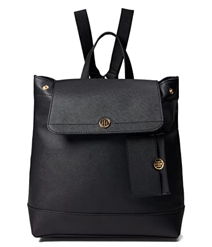 Tommy Hilfiger Gretta II Flap Backpack with Hangoff Saffiano PVC Black One Size