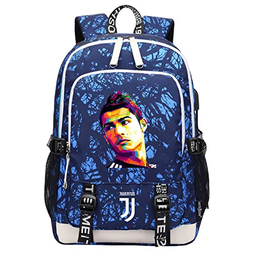 KBIKO-zxl Kids Soccer Star Cristiano Ronaldo Backpack-Lightweight Travel Bag with USB Charging Port for Students