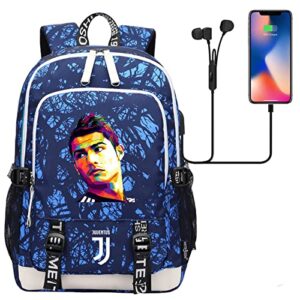 KBIKO-zxl Kids Soccer Star Cristiano Ronaldo Backpack-Lightweight Travel Bag with USB Charging Port for Students