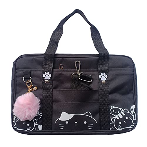 Tipiho Ita 15.6" Laptop Bag Cat Print School JK Handbag-Lolita Anime School Bag (black)