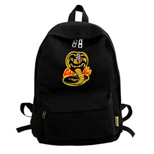 niphaskdy cobra karate tv show strike first no mercy cosplay backpack knapsack for men women kids school student black 10.5×15.5x 4 .5inches