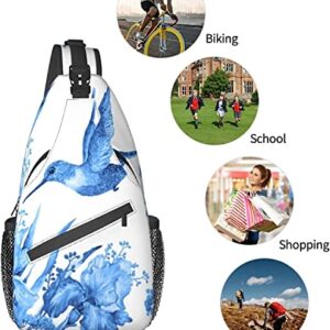 Sling Bag Blue Iris Flower Hummingbird Hiking Daypack Crossbody Shoulder Backpack Travel Chest Pack for Men Women