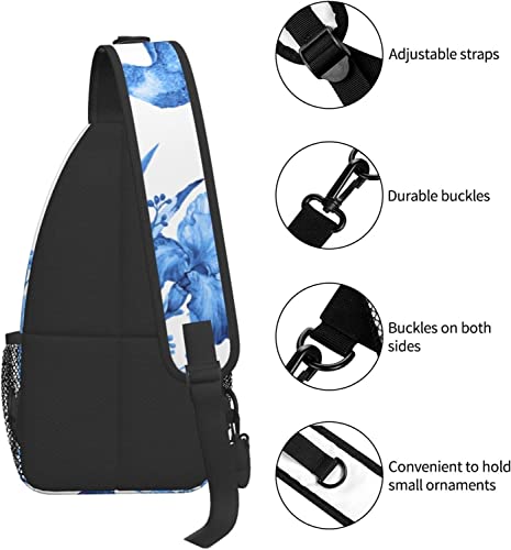 Sling Bag Blue Iris Flower Hummingbird Hiking Daypack Crossbody Shoulder Backpack Travel Chest Pack for Men Women