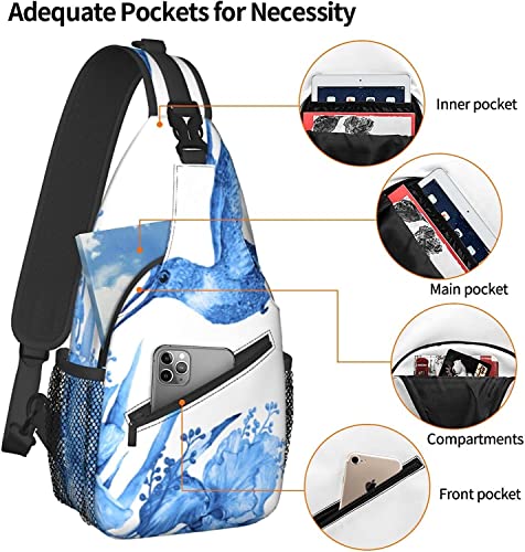 Sling Bag Blue Iris Flower Hummingbird Hiking Daypack Crossbody Shoulder Backpack Travel Chest Pack for Men Women