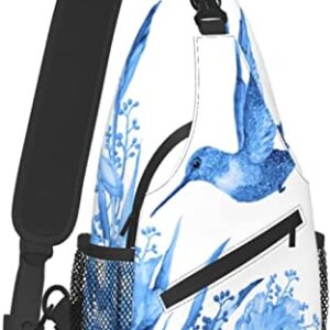 Sling Bag Blue Iris Flower Hummingbird Hiking Daypack Crossbody Shoulder Backpack Travel Chest Pack for Men Women