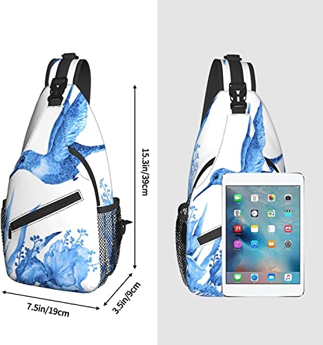 Sling Bag Blue Iris Flower Hummingbird Hiking Daypack Crossbody Shoulder Backpack Travel Chest Pack for Men Women