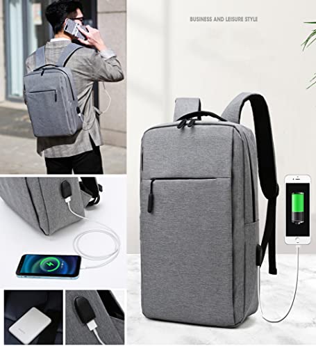 Business Travel Laptop Backpack with USB Charging Port for Men Ladies Boys Girls, Large Capacity Anti-Theft Waterproof College School Bags Computer Backpacks for 15.6 Inch Laptop Notebook (Gray)