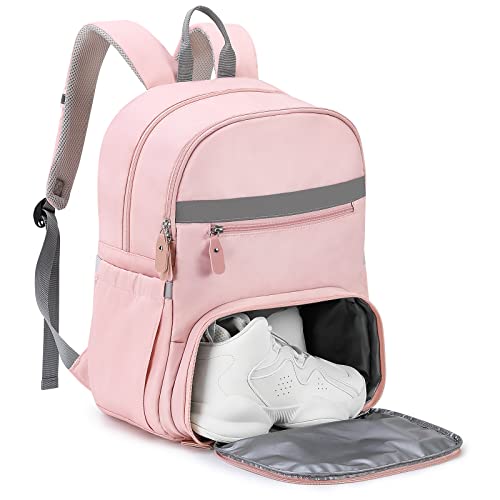 MoKo Gym Backpack with Shoe Compartment, 15.6 Inch Laptop Bag Backpack Stylish Water Resistant Travel Backpack Anti Theft School Backpack for Women/Girls/Teens Gifts, Pink