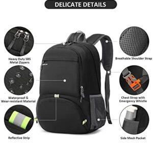 MRPLUM 30L Rucksack Foldable Ultralight Packable Backpack, Unisex Durable Handy Daypack for Travel & Outdoor Sports Durable & Waterproof (Black)