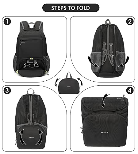 MRPLUM 30L Rucksack Foldable Ultralight Packable Backpack, Unisex Durable Handy Daypack for Travel & Outdoor Sports Durable & Waterproof (Black)