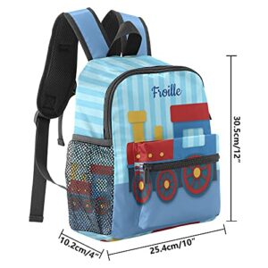 SunFancy Train Blue Strips Personalized School Backpack for Kid-Boy /Girl Toddler Daypack Kindergarten Travel Bookbag, 10''(L) x 4''(W) x 12''(H) (K10255)