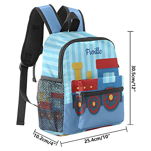 SunFancy Train Blue Strips Personalized School Backpack for Kid-Boy /Girl Toddler Daypack Kindergarten Travel Bookbag, 10''(L) x 4''(W) x 12''(H) (K10255)