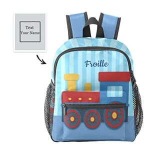 SunFancy Train Blue Strips Personalized School Backpack for Kid-Boy /Girl Toddler Daypack Kindergarten Travel Bookbag, 10''(L) x 4''(W) x 12''(H) (K10255)