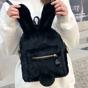 Cute Mini Backpack for School, Rabbit Ears Animal Plush backpack, Girls Backpack, Small backpack, Kawaii Bookbag (B Black)