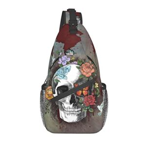 sugar skull unisex chest bags crossbody sling backpack travel hiking daypack for women men shoulder bag for casual sport