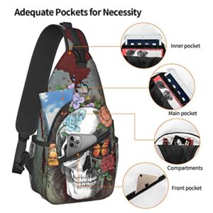 Sugar Skull Unisex Chest Bags Crossbody Sling Backpack Travel Hiking Daypack for Women Men Shoulder Bag for Casual Sport