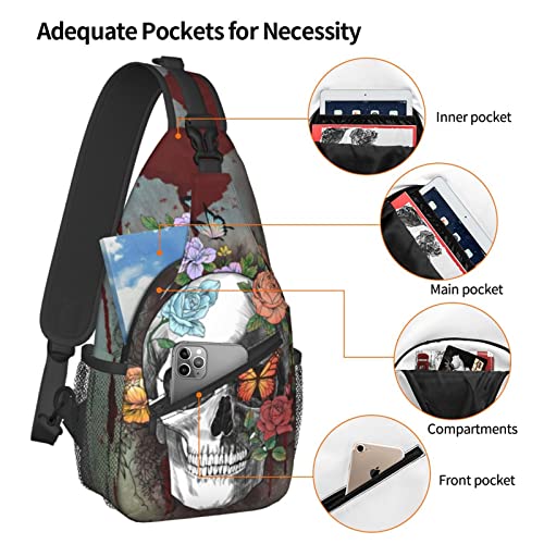 Sugar Skull Unisex Chest Bags Crossbody Sling Backpack Travel Hiking Daypack for Women Men Shoulder Bag for Casual Sport