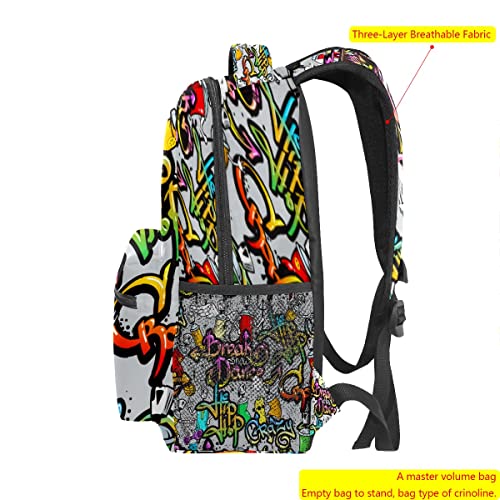 Graffiti Letters Backpack School Book Bag Laptop Backpacks Travel Hiking Camping Day Pack, One Size