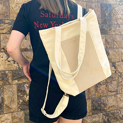 KELAMY Convertible Canvas Backpack Tote with Zippers & Pockets Color Block Tote Bag / Backpack (Tan)