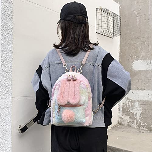 VTYUBX Bunny Backpack Cute Mini Backpack for Girl Teens Plush Rabbit Ears Carrot Satchel Fuzzy Bunny Purse Fluffy School bag (PinkG,Large)