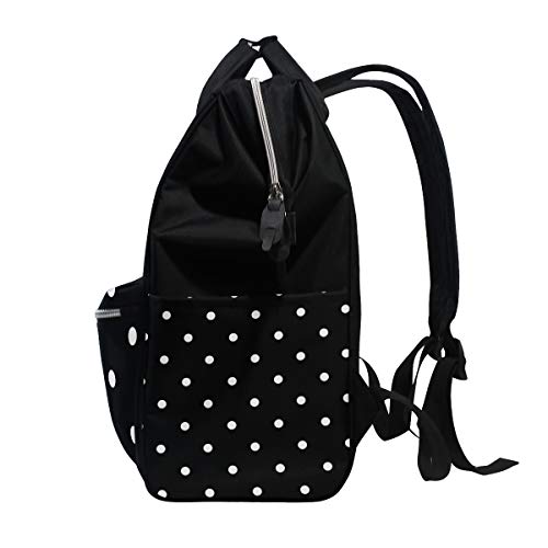 White Black Polka Dot School Backpack Large Capacity Mummy Bags Laptop Handbag Casual Travel Rucksack Satchel For Women Men Adult Teen Children