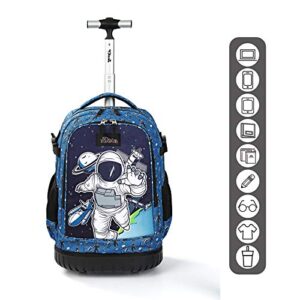 Tilami Rolling Backpack 19 inch Wheeled Cute LAPTOP Boys Girls Travel School Student Trip,Astronaut Black