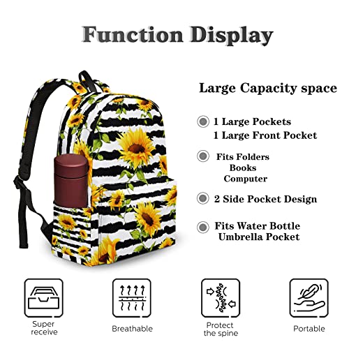 Stripes Sunflower Backpack Fashion Bookbag,Sunflower Laptop Bag with Multiple Pockets,Durable Shoulders Backpack (Stripes Sunflower)