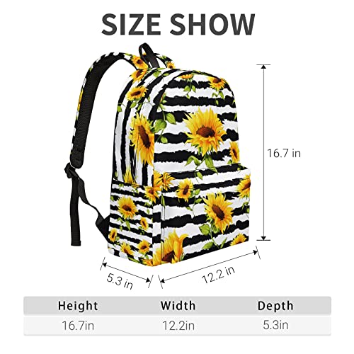 Stripes Sunflower Backpack Fashion Bookbag,Sunflower Laptop Bag with Multiple Pockets,Durable Shoulders Backpack (Stripes Sunflower)