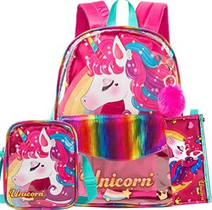 school kids unicorn clear backpack for girls heavy duty pvc transparent backpacks see through 16″ preschool bag with crossbody bag toddlers kindergarten travel bag red