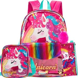 School Kids Unicorn Clear Backpack for Girls Heavy Duty PVC Transparent Backpacks See Through 16" Preschool Bag with Crossbody Bag Toddlers Kindergarten Travel Bag Red