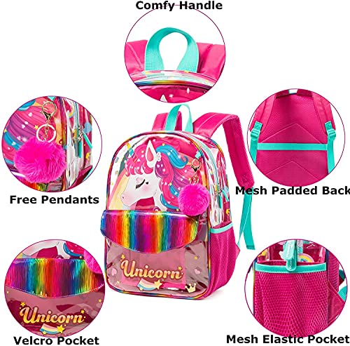 School Kids Unicorn Clear Backpack for Girls Heavy Duty PVC Transparent Backpacks See Through 16" Preschool Bag with Crossbody Bag Toddlers Kindergarten Travel Bag Red