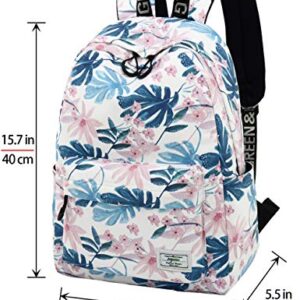 Mairle Lightweight School Bag Travel Backpack with Laptop Compartment For Teen Girls , Flowers and Leaves