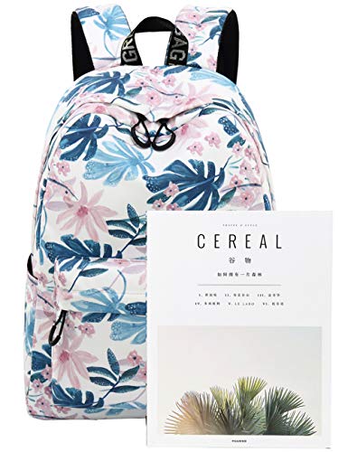 Mairle Lightweight School Bag Travel Backpack with Laptop Compartment For Teen Girls , Flowers and Leaves