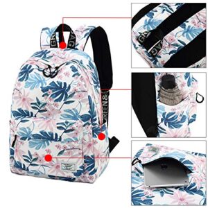 Mairle Lightweight School Bag Travel Backpack with Laptop Compartment For Teen Girls , Flowers and Leaves