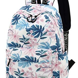 Mairle Lightweight School Bag Travel Backpack with Laptop Compartment For Teen Girls , Flowers and Leaves