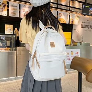 Minimalist Aesthetic Backpack Solid Preppy Backpack Light Academia Aesthetic Backpack Back to School Backpack Supplies (White)