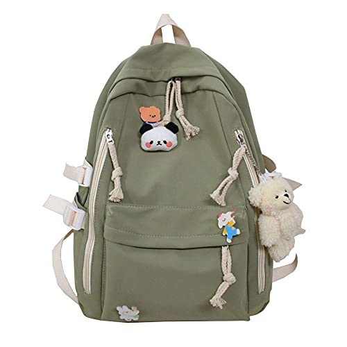 Timtram Kawaii School Backpack, Cute Aesthetic Backpack, Cute Kawaii School Backpack, for Teen Girl Boy Aesthetic, Bag for Laptop School College Free Plush Pendant & Pins (Green)