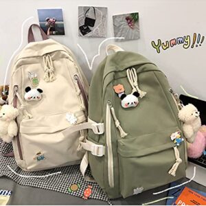 Timtram Kawaii School Backpack, Cute Aesthetic Backpack, Cute Kawaii School Backpack, for Teen Girl Boy Aesthetic, Bag for Laptop School College Free Plush Pendant & Pins (Green)