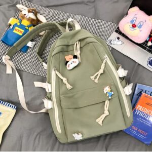 Timtram Kawaii School Backpack, Cute Aesthetic Backpack, Cute Kawaii School Backpack, for Teen Girl Boy Aesthetic, Bag for Laptop School College Free Plush Pendant & Pins (Green)