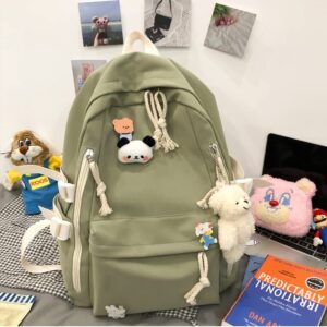 Timtram Kawaii School Backpack, Cute Aesthetic Backpack, Cute Kawaii School Backpack, for Teen Girl Boy Aesthetic, Bag for Laptop School College Free Plush Pendant & Pins (Green)