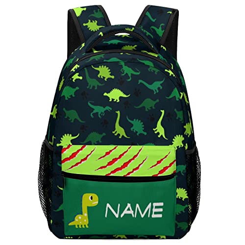 Mrokouay Custom Kid's Student Backpack Green Dinosaur Print Personalized Backpack Add Your Name Text, Customization Cute Lightweight Backpack for Boys Girls