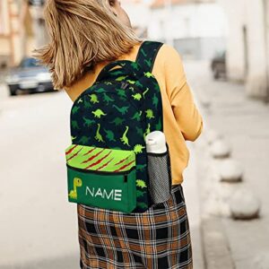 Mrokouay Custom Kid's Student Backpack Green Dinosaur Print Personalized Backpack Add Your Name Text, Customization Cute Lightweight Backpack for Boys Girls