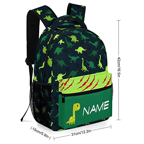 Mrokouay Custom Kid's Student Backpack Green Dinosaur Print Personalized Backpack Add Your Name Text, Customization Cute Lightweight Backpack for Boys Girls