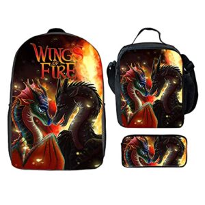 3 in 1 backpack set wings of fire bookbag with lunch box and pencil case