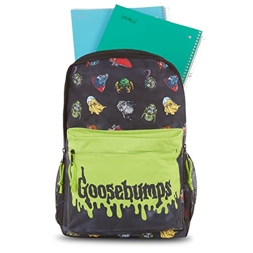 Goosebumps Horror Mask Allover Backpack Monsters and Zombies R.L. Stine Knapsack for Boys, Girls, Adults (Black)