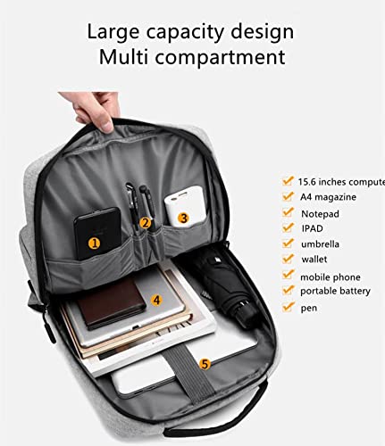 15.6 inch Laptop Backpack for Men, Slim Lightweight Business Travel Backpack Waterproof,Computer Backpack with usb charging port, All Black College Backpack with Laptop Compartment （Grey）