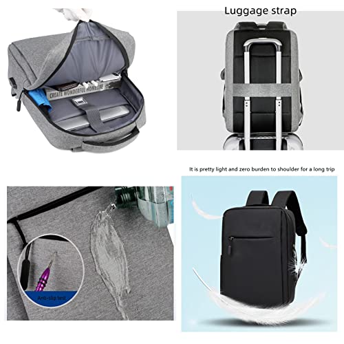 15.6 inch Laptop Backpack for Men, Slim Lightweight Business Travel Backpack Waterproof,Computer Backpack with usb charging port, All Black College Backpack with Laptop Compartment （Grey）