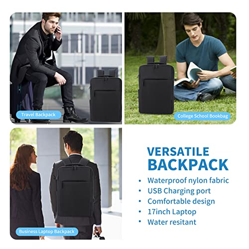 15.6 inch Laptop Backpack for Men, Slim Lightweight Business Travel Backpack Waterproof,Computer Backpack with usb charging port, All Black College Backpack with Laptop Compartment （Grey）