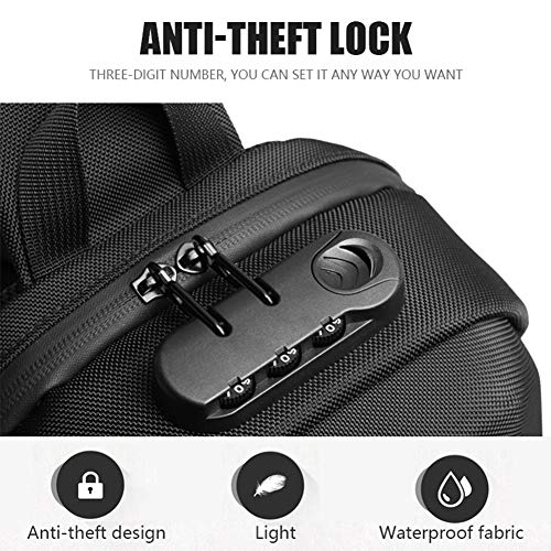 Anti Theft Sling Bag Crossbody Shoulder Bags for Men Waterproof Sling Chest Backpack with USB Charging Port Lightweight Travel Daypack (Black)