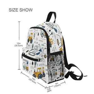 Cute Toddler Backpack Mini Travel Bag Childish Truck Excavator for Baby Girl Boy Age 3-7